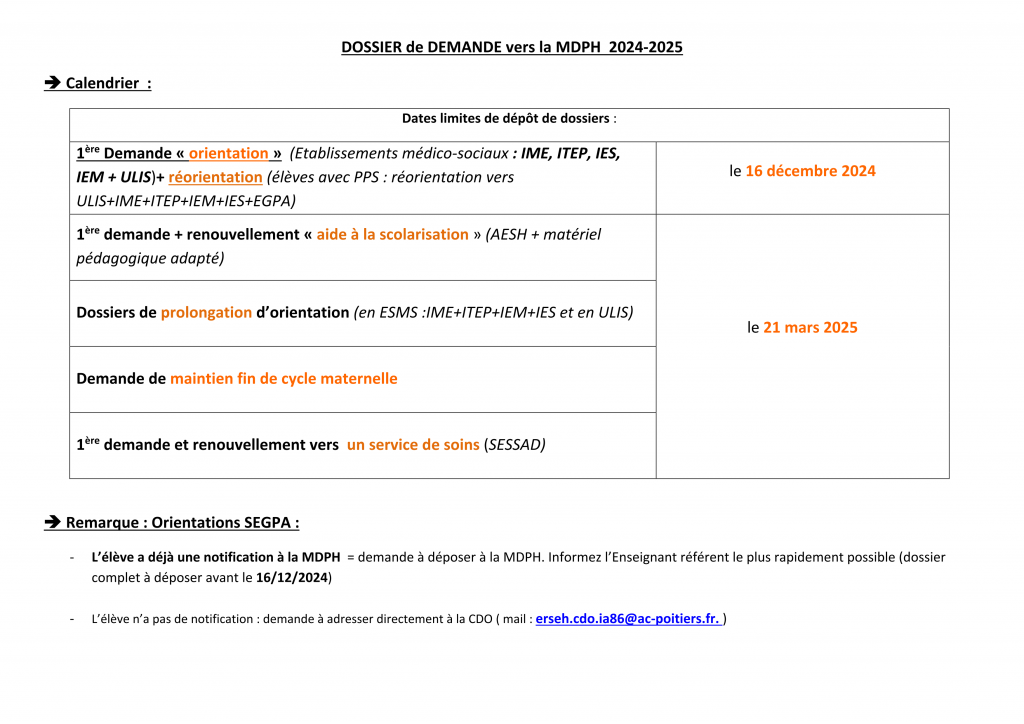 calendrier de dépôt des dossiers à la MDPH pour l’année 2024/2025 ...
